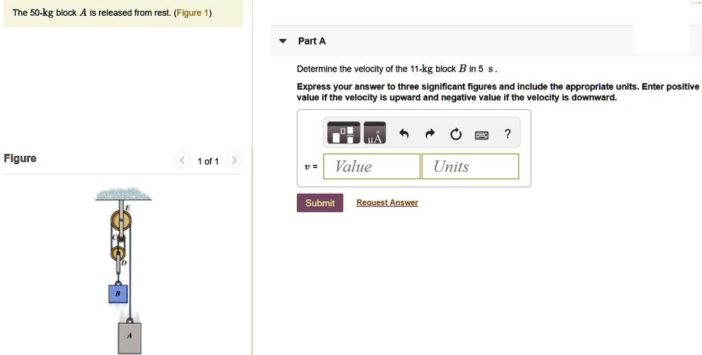 SOLVED: The 50-kg block A is released from rest. (Figure 1) Part A Determine the velocity of the ...