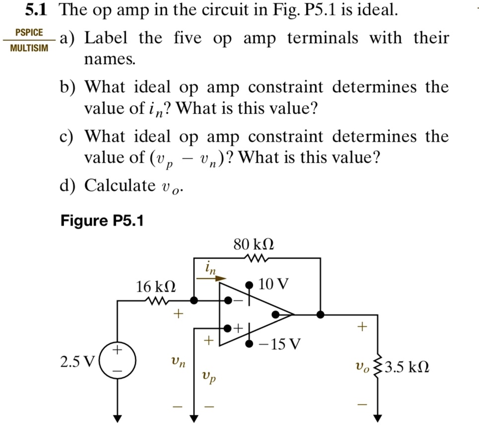 5.1 The op amp in the circuit in Fig. P5.1 is ideal. PSPICE MULTISIM a ...