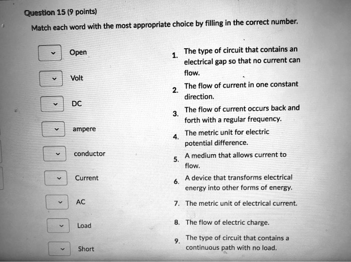 SOLVED: Question 15 (9 points) each word with the most appropriate ...