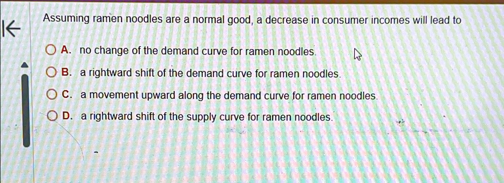 SOLVED: Assuming ramen noodles are a normal good, a decrease in ...