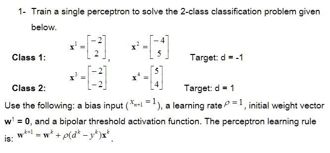 Solved Train A Single Perceptron To Solve The 2 Class Classification Problem Given Below Class