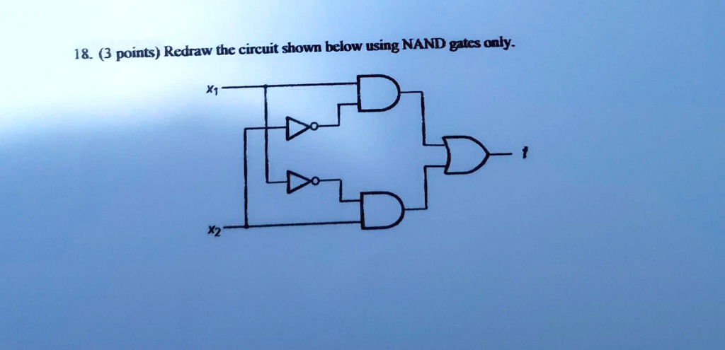 SOLVED: 18. (3 points) Redraw the circuit shown below using NAND gates ... SOLVED: 18. (3 points) Redraw the circuit shown below using NAND gates ...
