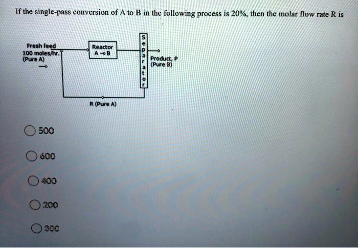 SOLVED: If the single-pass conversion of A to B in the following ...
