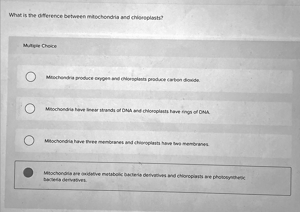 What is the difference between mitochondria and chloroplasts? Multiple ...