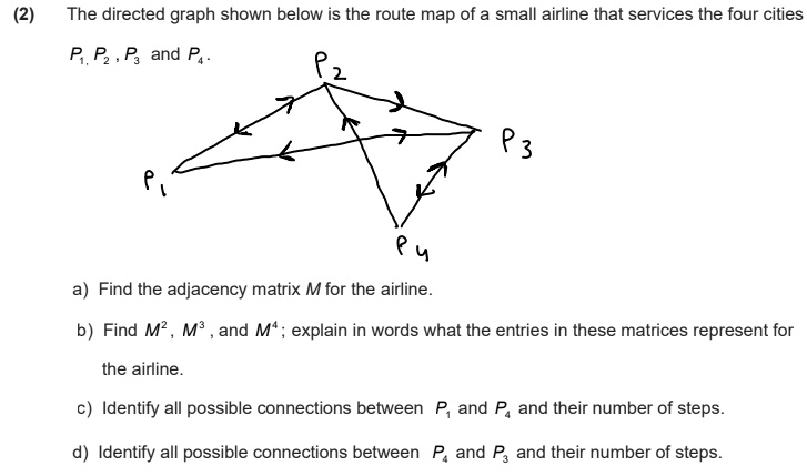 SOLVED: The directed graph shown below is the route map of a small ...