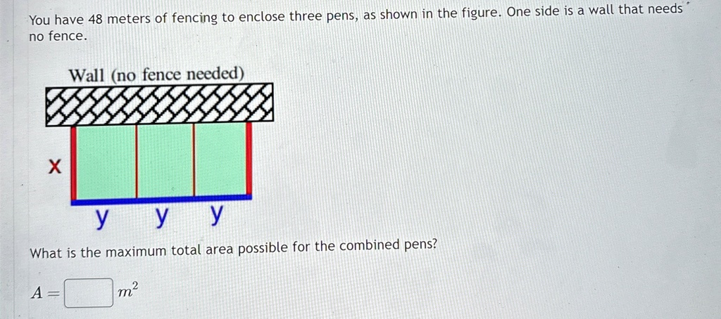 you have 48 meters of fencing to enclose three pens as shown in the ...