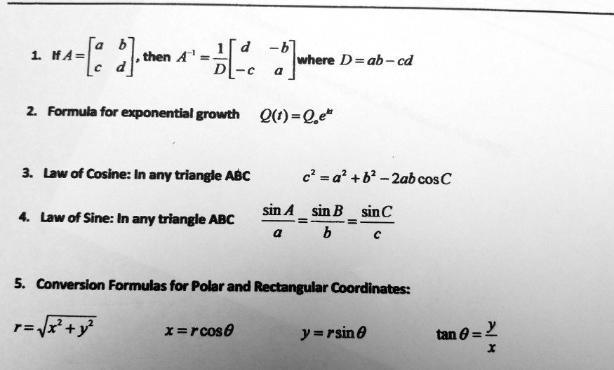 SOLVED: Texts: A = âˆš(3) where D = ab - cd Formula for exponential ...
