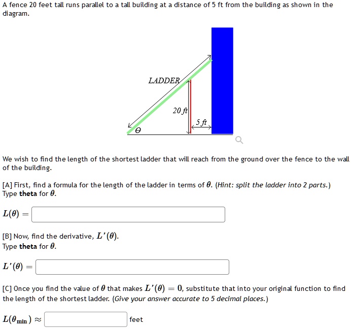 A fence 20 feet tall runs parallel to a tall building at a distance of ...