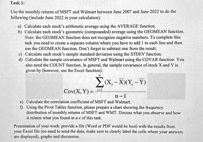 Task 1: Use the monthly returns of MSFT and Walmart between June 2007 ...
