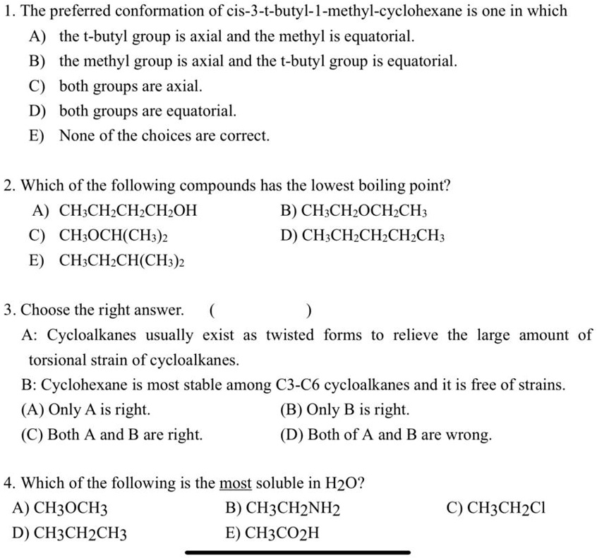SOLVED: The preferred conformation of cis-3-t-butyl-methyl-cyclohexane ...