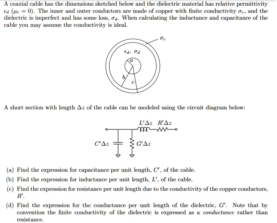 SOLVED: A coaxial cable has the dimensions sketched below, and the dielectric material has ...