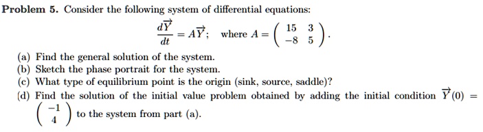 SOLVED: Problem 5. Consider the following system of differential ...