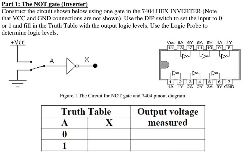 SOLVED: Part 1: The NOT gate (Inverter) Construct the circuit shown below using one gate in the ...