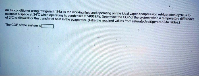 SOLVED: An air conditioner using refrigerant-134a as the working fluid ...