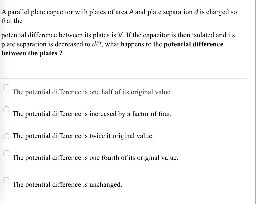SOLVED: A parallel plate capacitor with plates of area A and plate ...