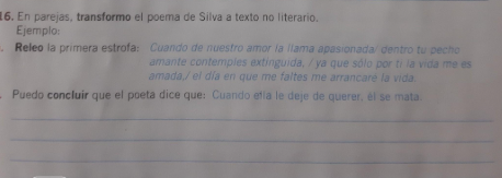 16. En parejas, transformo el poema de Silva a texto no literario ...