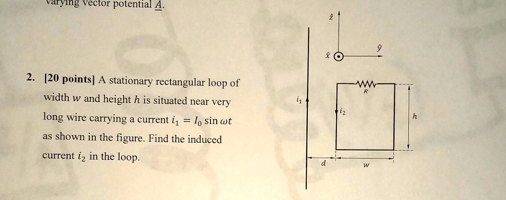 [GET ANSWER] 2. [20 points] A stationary rectangular loop of width w and height h is situated ...