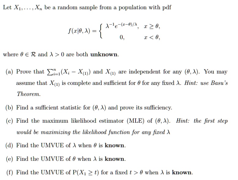 SOLVED: Let Xu; - Xn be a random sample from a population with pdf A-le ...