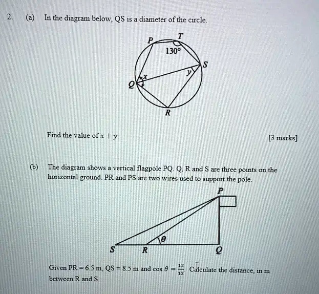SOLVED: In the diagram below, QS is the diameter of the circle: 1308 ...