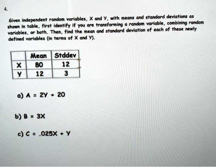 SOLVED: Given independent random variables, X and Y, with means and ... SOLVED: Given independent random variables, X and Y, with means and ...