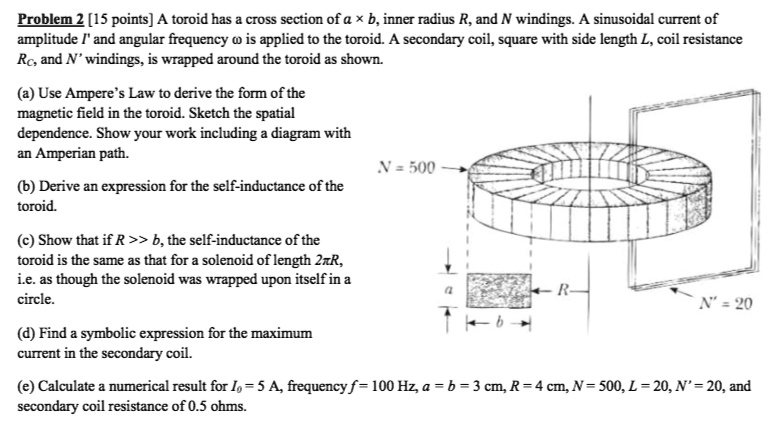 Problem 2 [15 points] A toroid has a cross section of a × b, inner ...