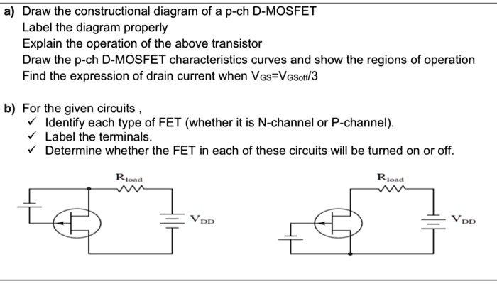a) Draw the constructional diagram of a p-ch D-MOSFET Label the diagram properly Explain the ...
