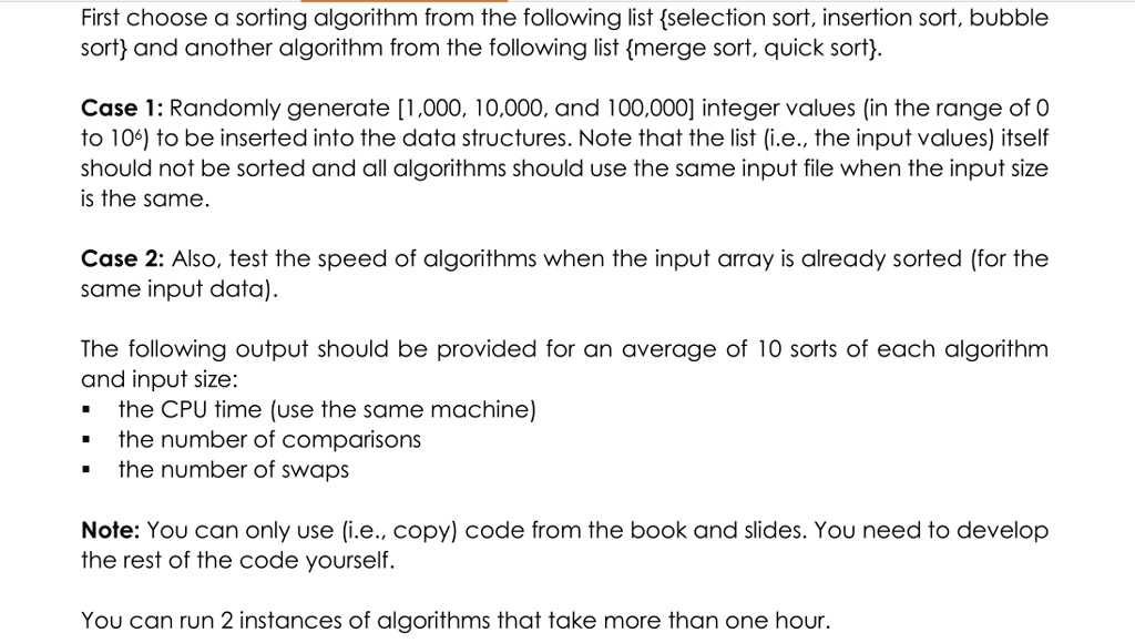 Solved A C Data Structure Question Thanks First Choose A Sorting Algorithm From The