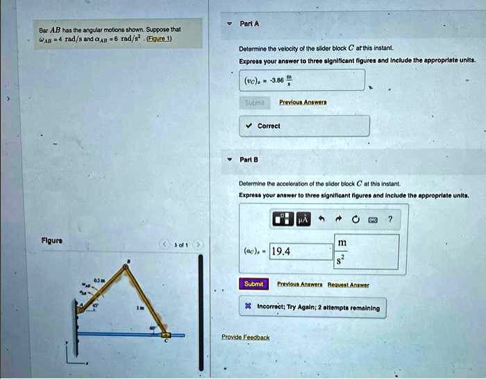 SOLVED: Bar A.B has the angular motions shown. Suppose that Ï‰ = 4 rad/s and Ï‰ = 6 rad/s ...