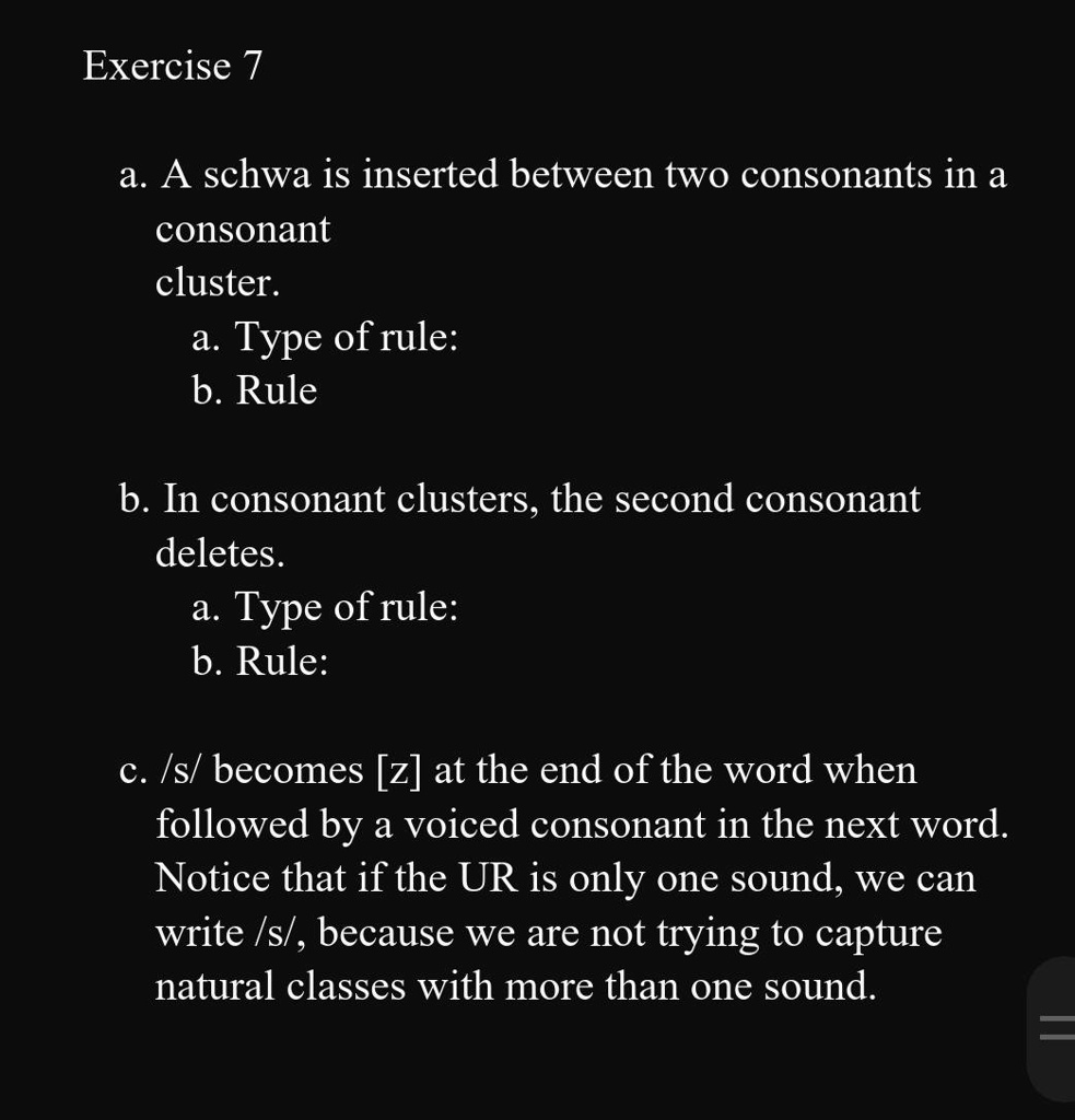 Exercise 7 a. A schwa is inserted between two consonants in a consonant ...