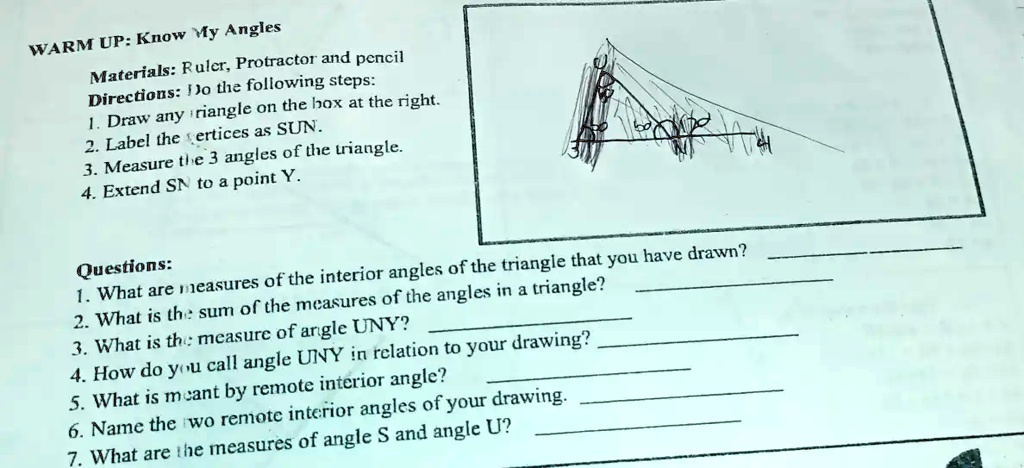 Know My Angles WARM UP: Ruler, Protractor and pencil Materials: Follow ...