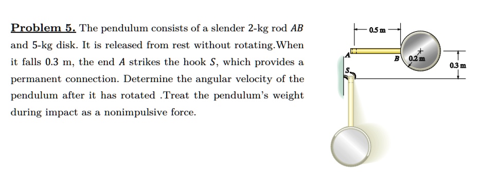 Problem 5. The pendulum consists of a slender 2-kg rod AB...