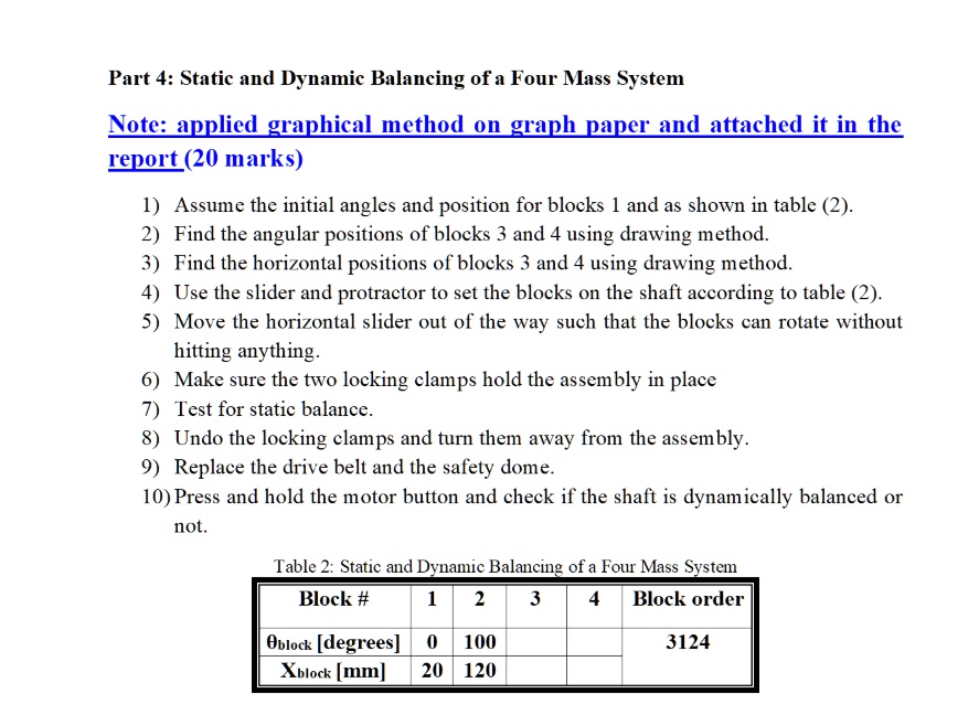 SOLVED: Part 4: Static and Dynamic Balancing of a Four Mass System Note ...