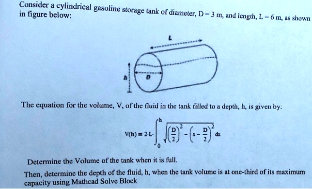 Consider a cylindrical gasoline storage tank of diameter, D = 3 m, and ...