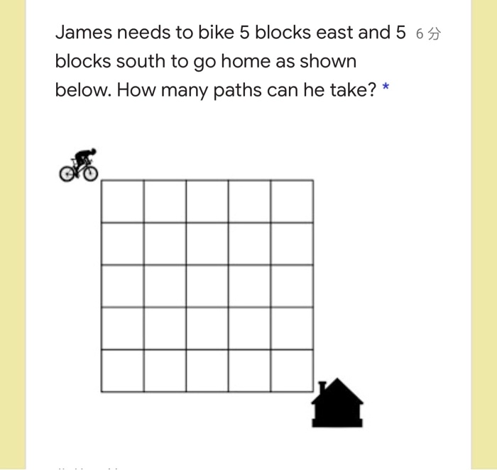 SOLVED: James needs to bike 5 blocks east and 5 6 5 blocks south to go ...