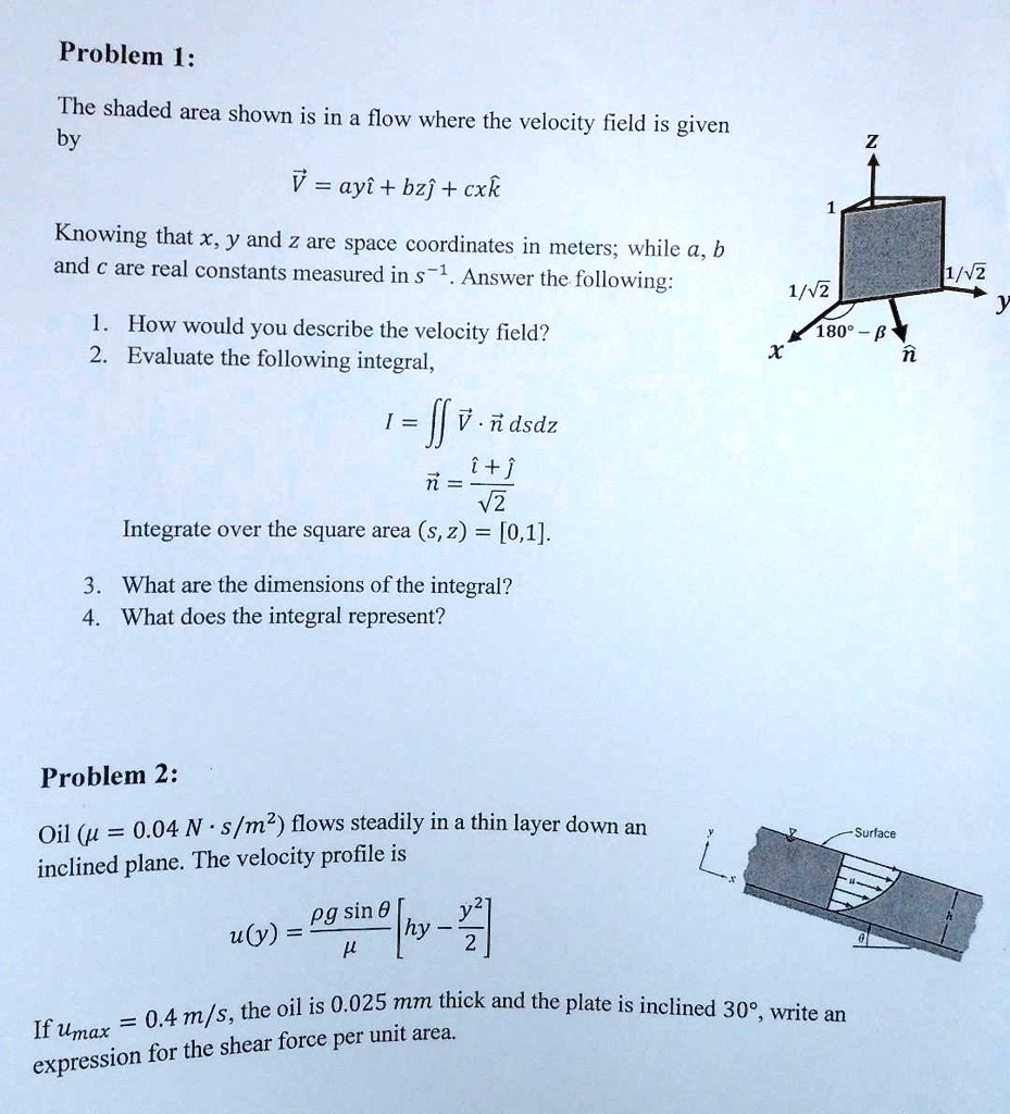 SOLVED: Problem 1: The shaded area shown is in a flow where the ...