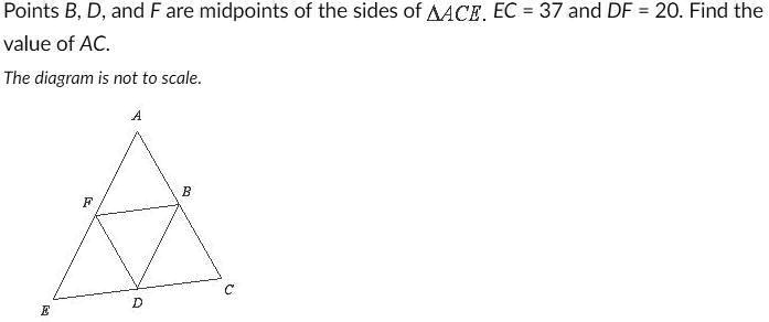 SOLVED: '20 Pts!!! Find the value of AC. Points B, D, and F are midpoints of the sides of AACE ...