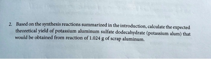 SOLVED: Based on the synthesis reactions summarized in the introduction ...