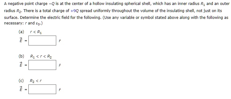 SOLVED: negative point charge Q is at the center of hollow insulating spherical shell, which has ...