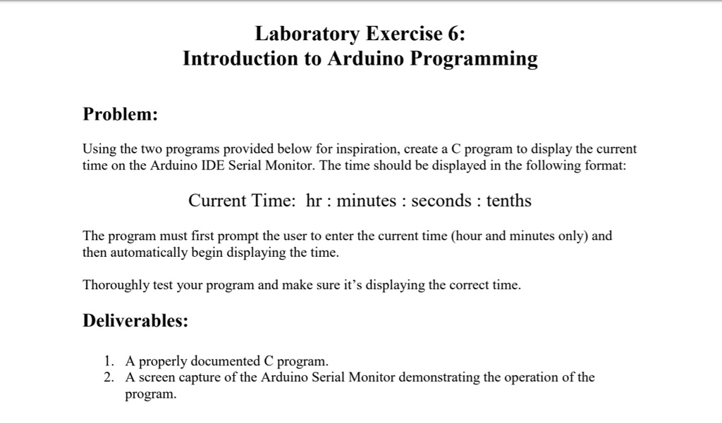 Laboratory Exercise 6: Introduction to Arduino Programming Problem ...