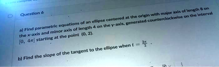 SOLVED: a) Find parametric equations of an ellipse centered at the origin with a major axis of ...