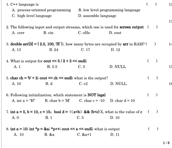 Solved 1c Language Is Aprocess Oriented Programming C High Level Language 12 Blow Level 