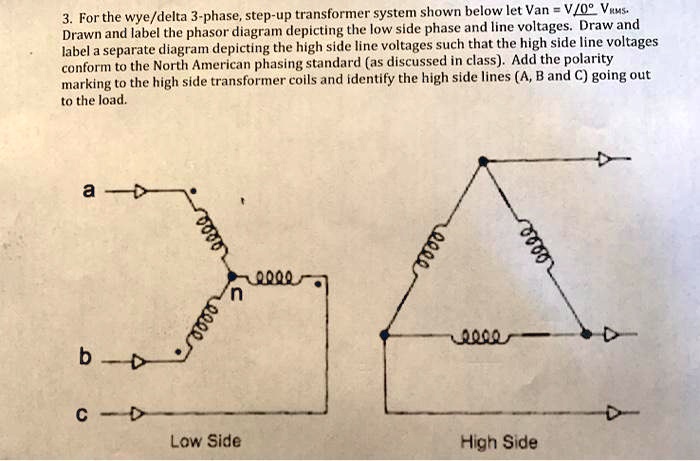 For the wye/delta 3-phase, step-up transformer system shown below, let ...