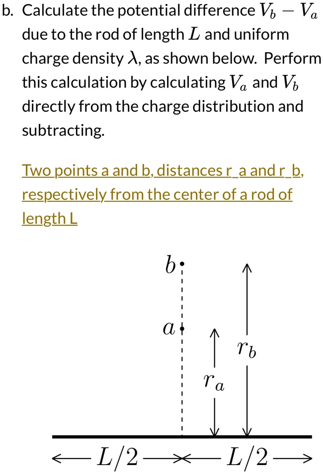 b calculate the potential difference vb va due to the rod of length l ...