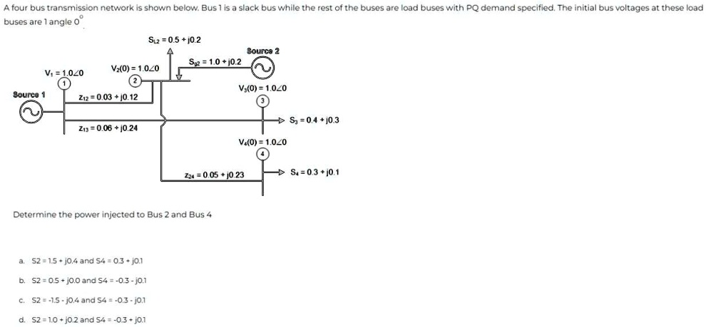 SOLVED: A four bus transmission network is shown below.Bus 1 is a slack bus while the rest of ...