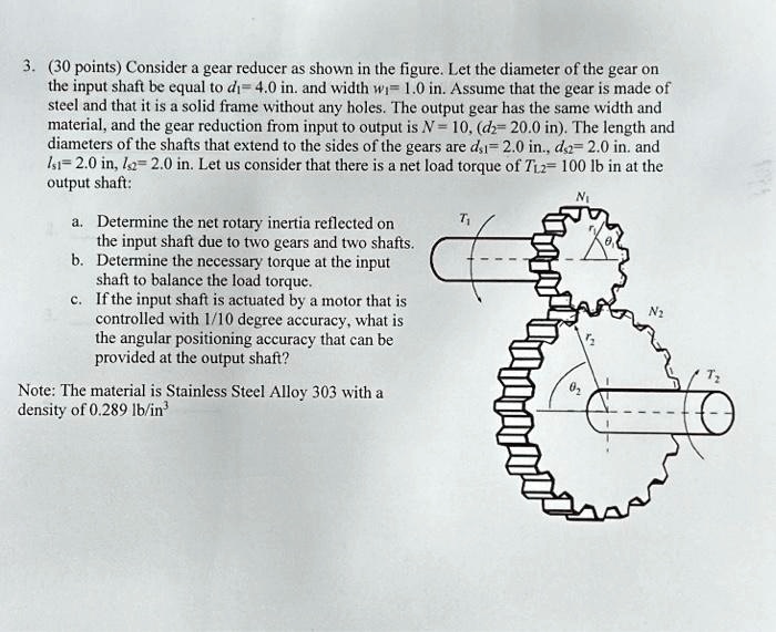 3. (30 points) Consider a gear reducer as shown in the figure. Let the ...