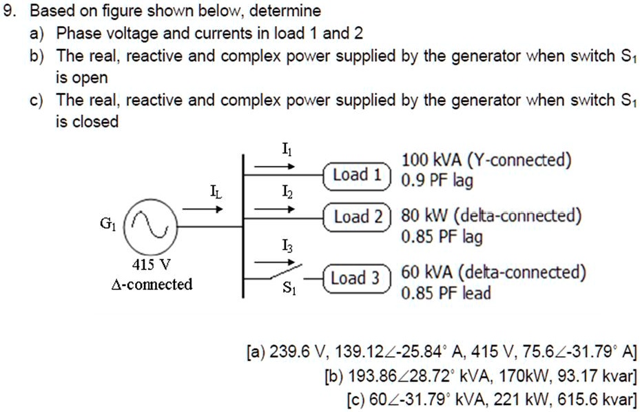 9 based on figure shown belowdetermine a phase voltage and currents in ...