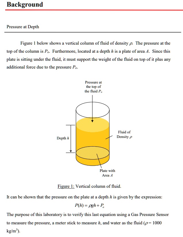 background pressure al depth figure below shows vertical column of ...