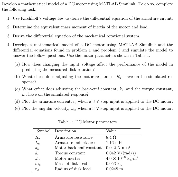 Develop a mathematical model of a DC motor using MATLAB Simulink. To do so, complete the ...