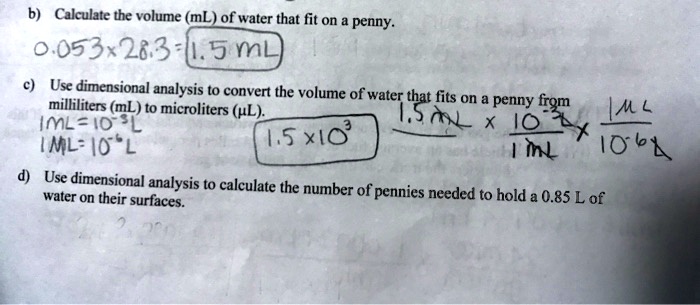 cakculate the volume ml of water that fit on penny 0053203 5 ml use ...