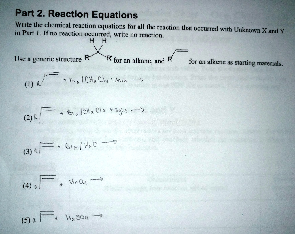 SOLVED: Part 2. Reaction Equations Write the chemical reaction ...